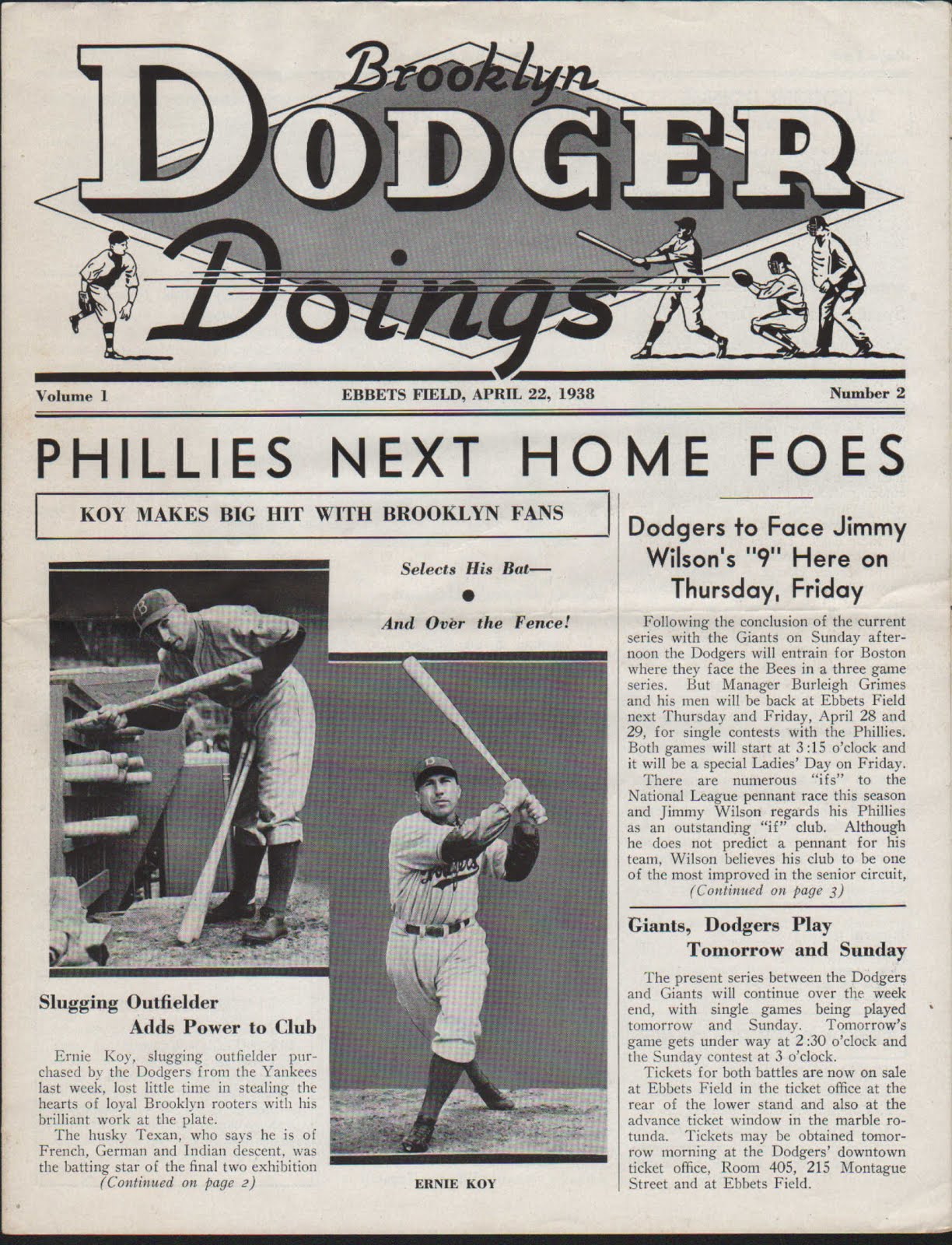 Dodgers Blue Heaven: Brooklyn Dodger Doings - Vintage 1938 Newsletter ...