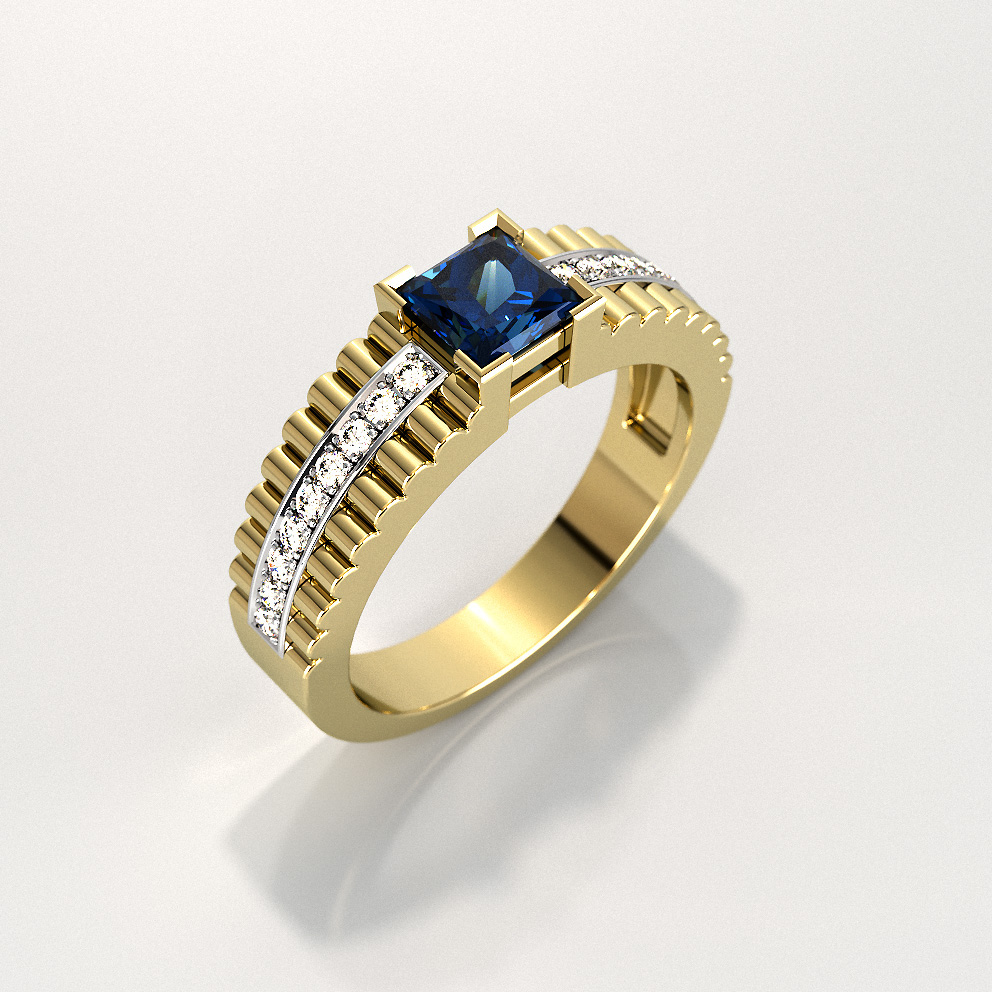 Gold.Art. 3D collection: Men's ring with square gemstone