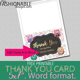 My Fashionable Designs: Free Printable Troop Thank You Card