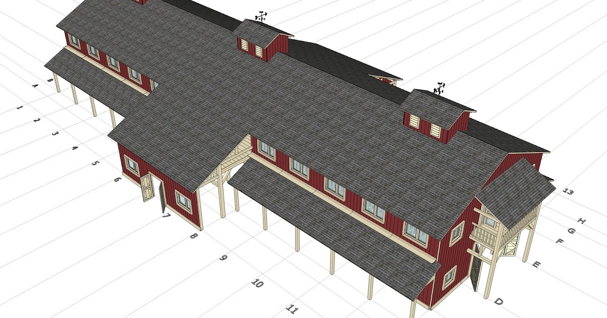 home garden plans: H20B1 - 20 Stall Horse Barn Plans - Large Horse Barn ...