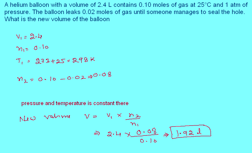 Free Online Help: A helium balloon with a volume of 2.4 L contains 0.10 ...