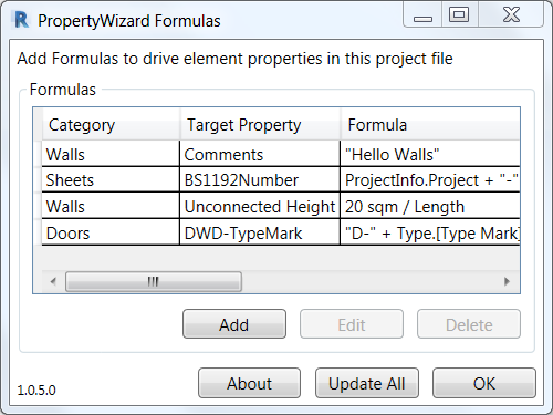 Revit Add-Ons: PropertyWizard – Set Parameters in Projects With Formulas