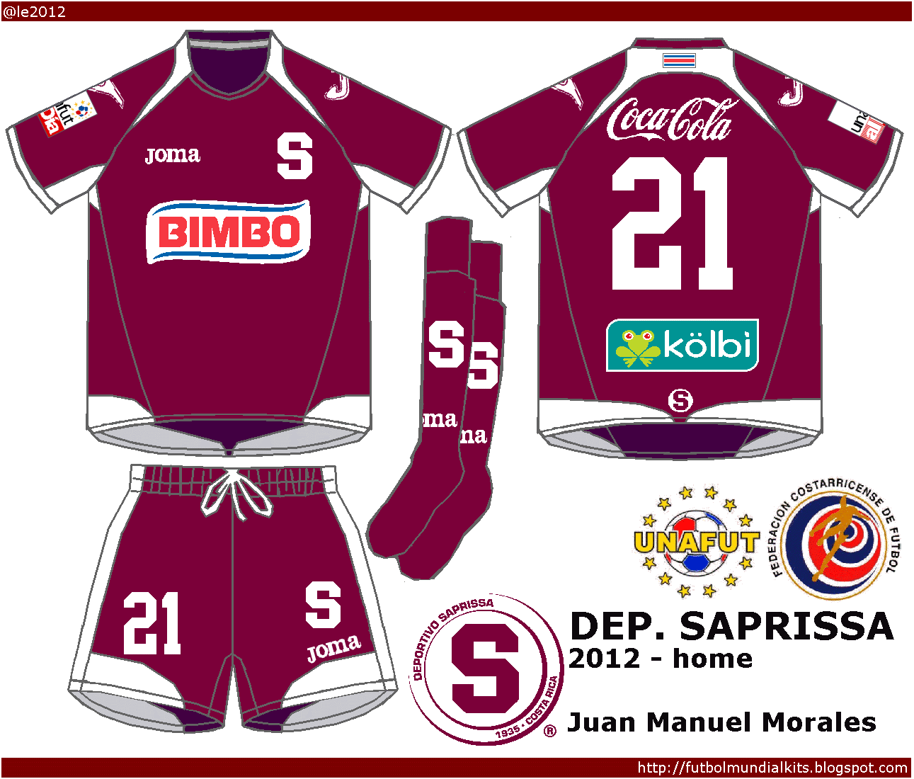 Fútbol Mundial Kits - Uruguay: Deportivo Saprissa - 2012 (home y away)