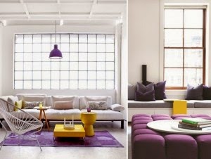 Salas en violeta y amarillo