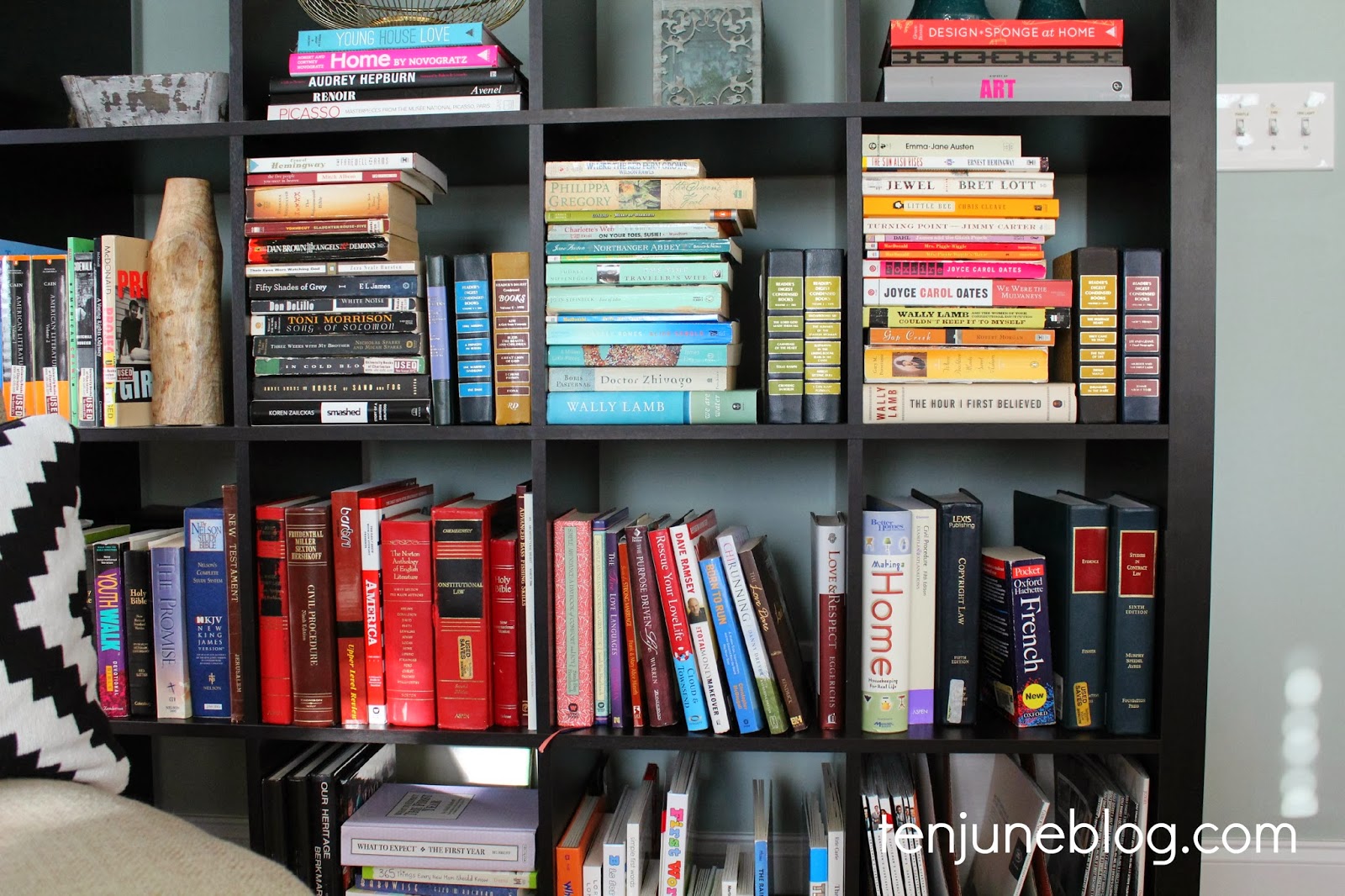 Ten June: Color Coded + Organized Ikea Expedit Bookshelf Styling: A ...
