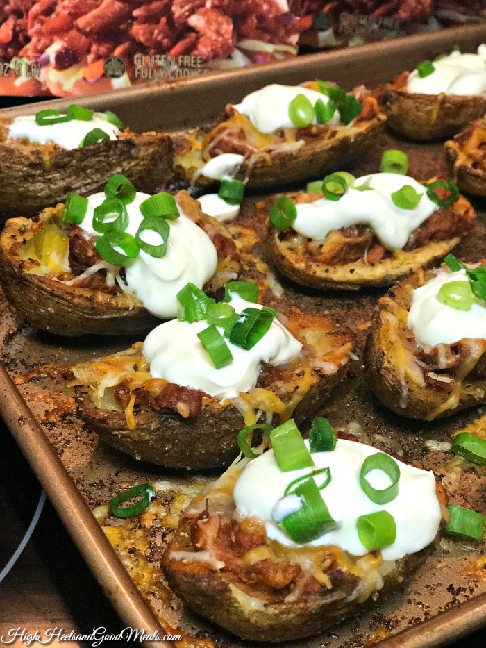 Pulled Pork Tailgate Potato Skins - High Heels & Good Meals