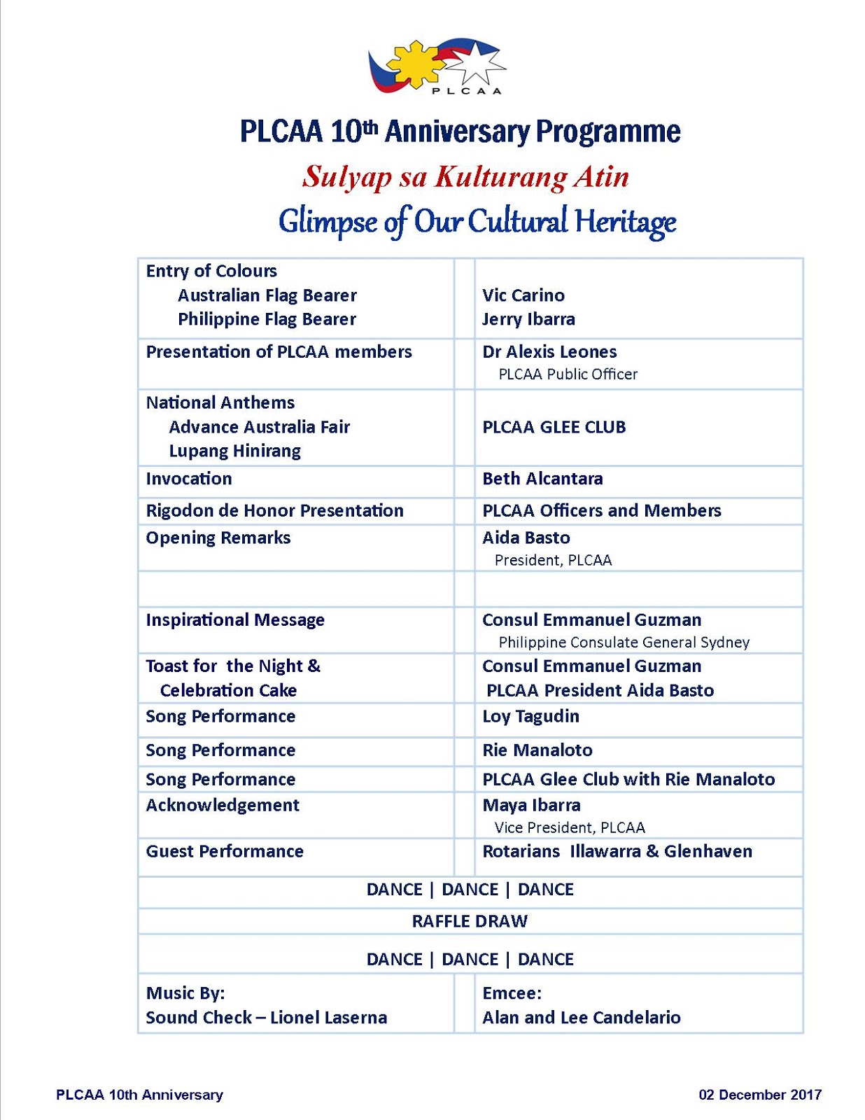 PLCAA 10th Anniversary Programme
