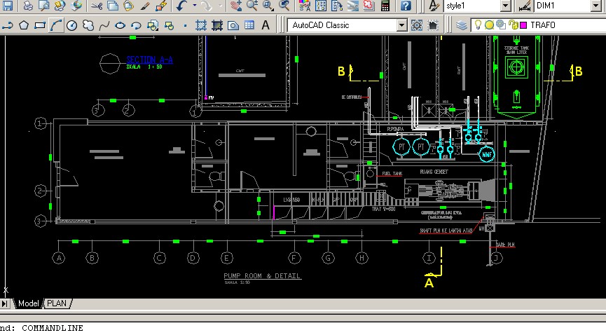 GAMBAR AUTOCAD - RUANG POMPA | PEKERJAAN MEKANIKAL ELEKTRIKAL ...