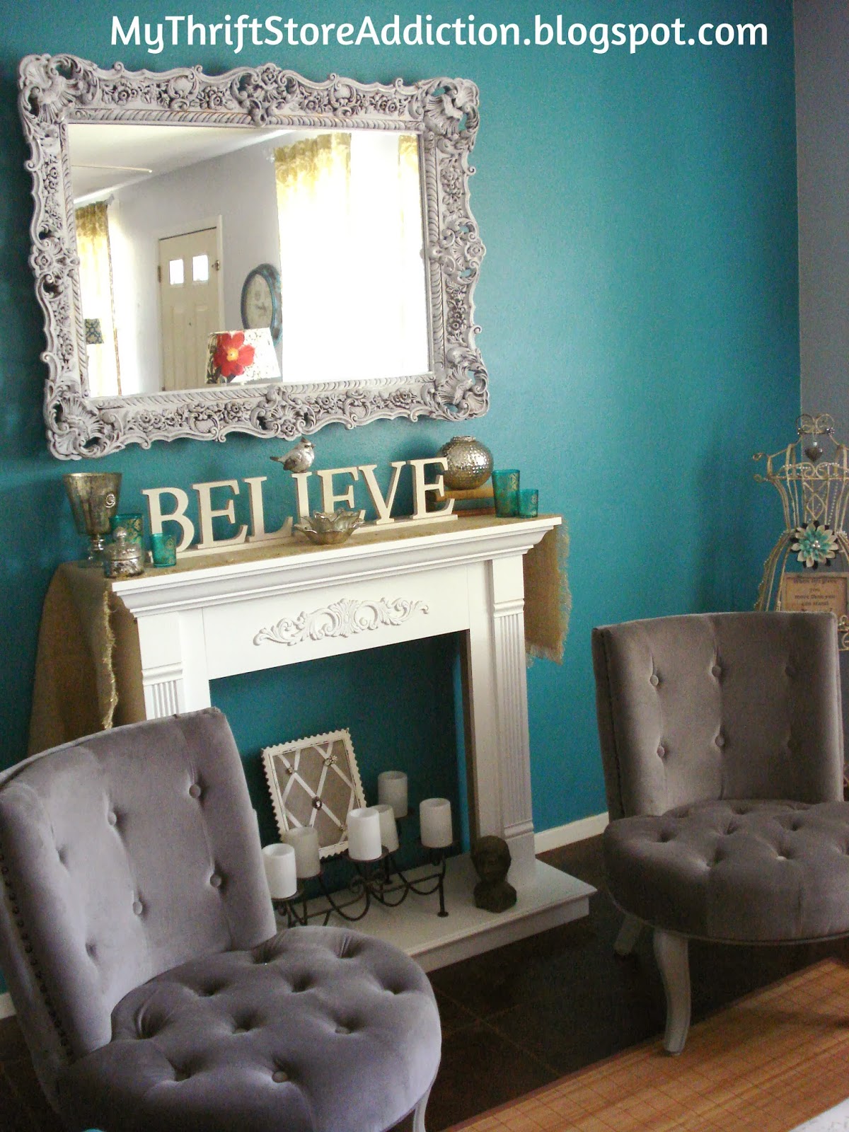 Vintage Turquoise Grey Living Room