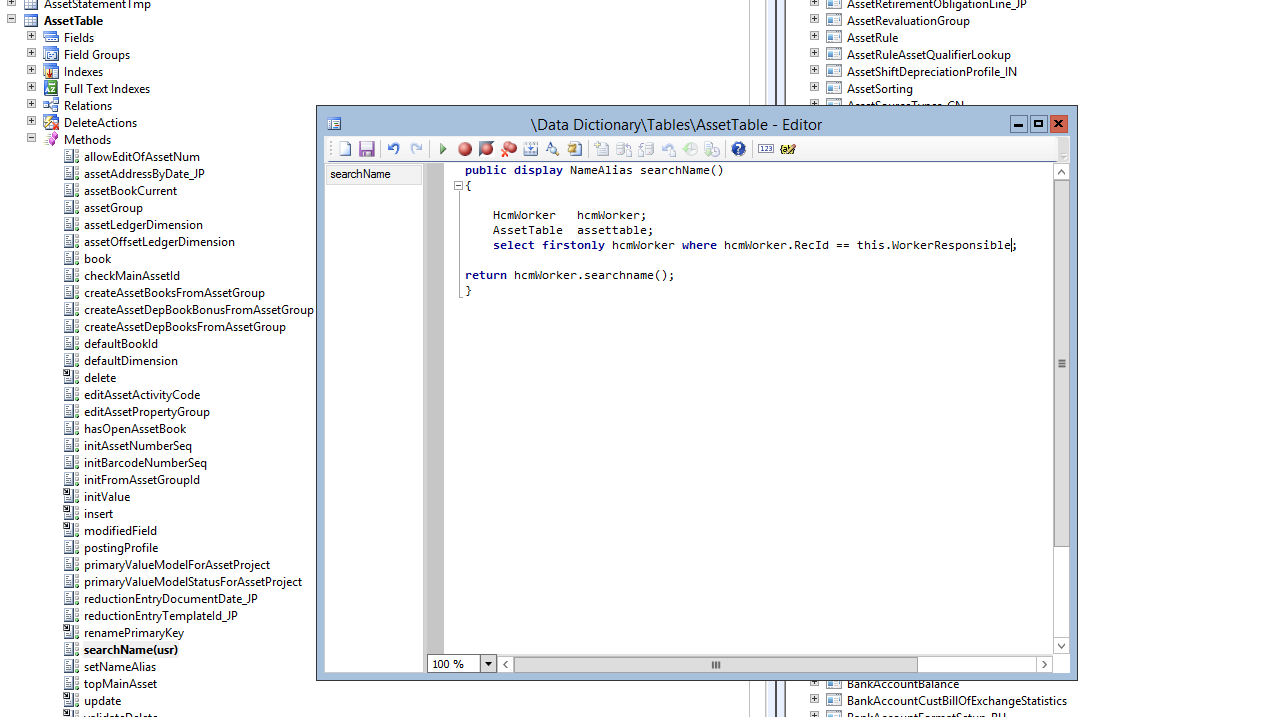 Write A Simple Display Method In X To Show The Employee Name In The Fixed Asset Module