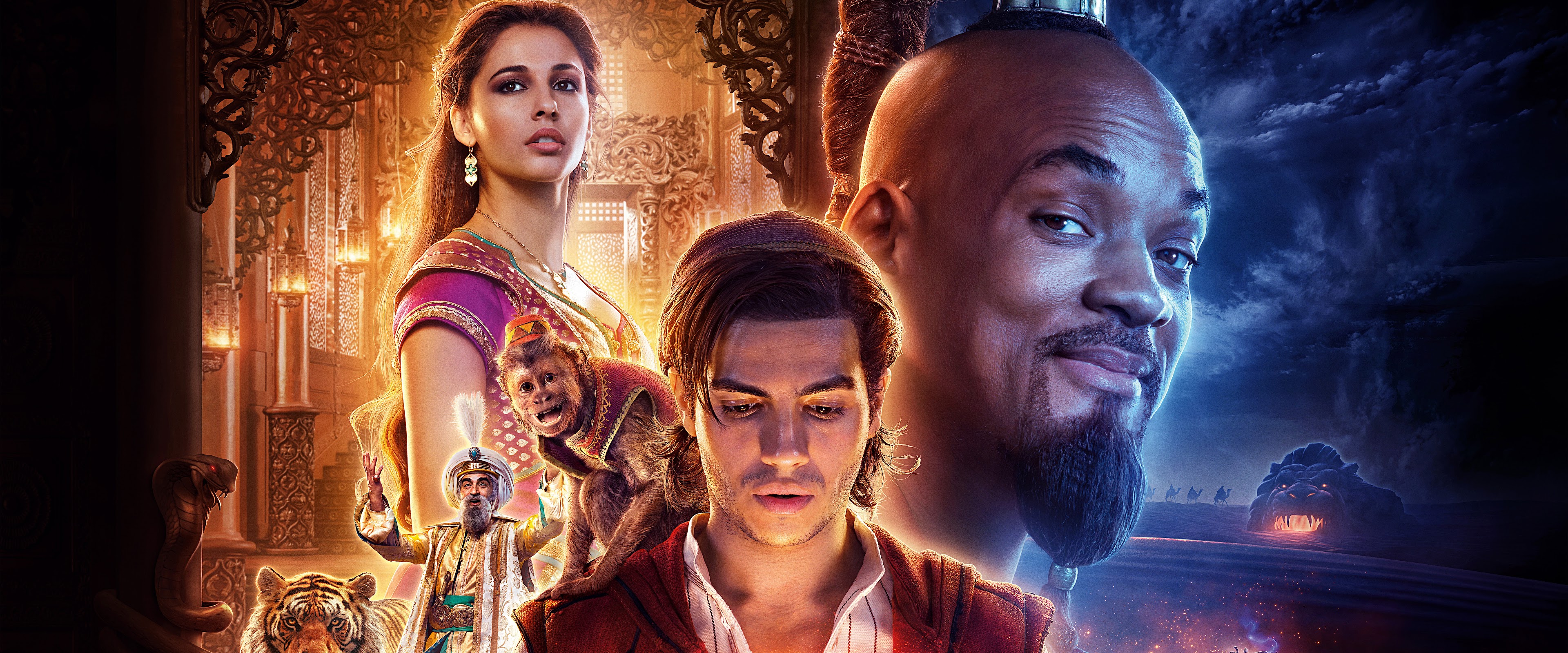 Aladdin, 2019, Jasmine, Aladdin, Abu, Genie, 8K, #11 Wallpaper iPhone Phone