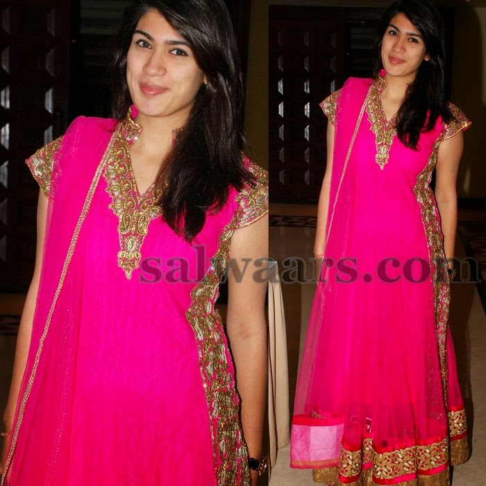 Zardosi Work Churidar in Pink - Indian Dresses