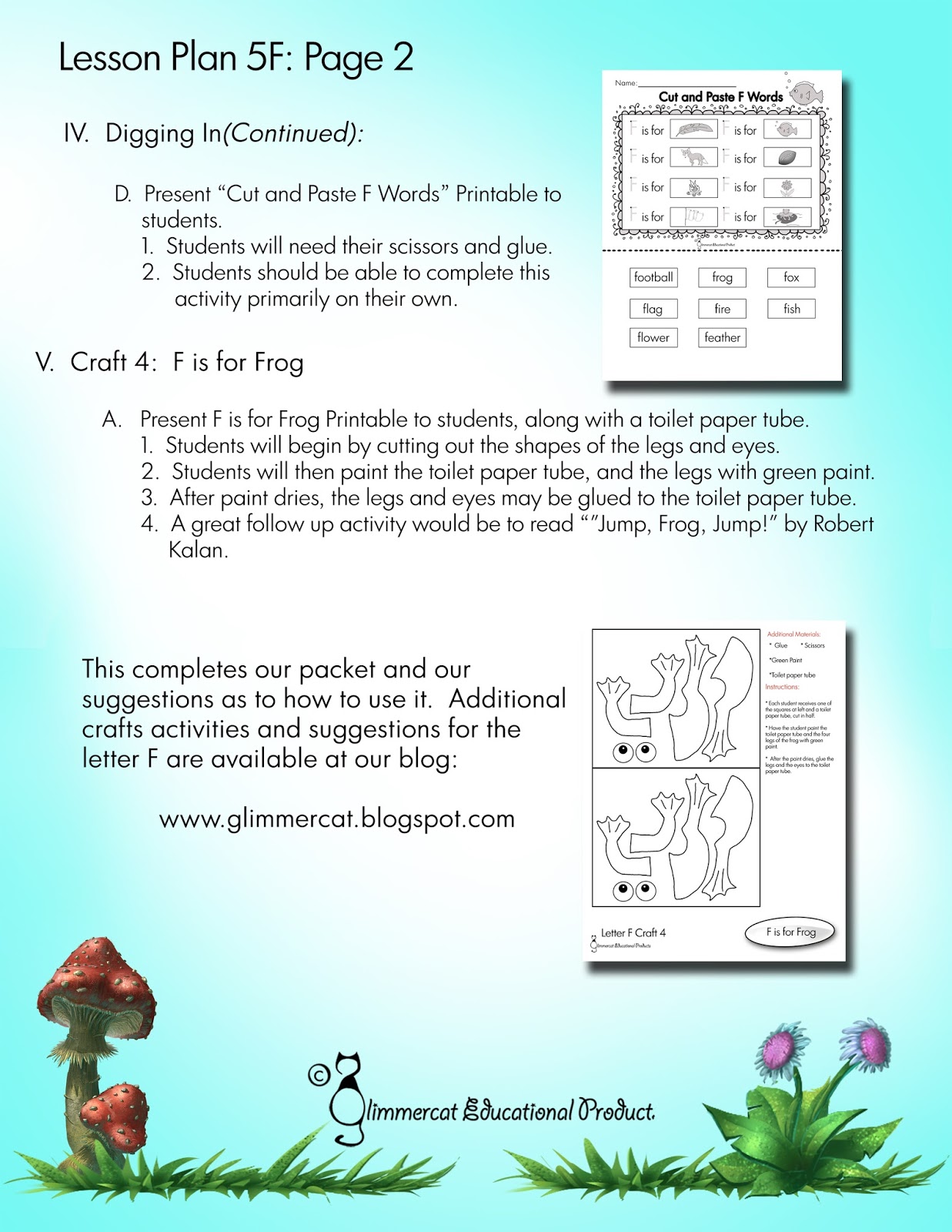 Glimmercat Education: Letter of the Week Packet for F