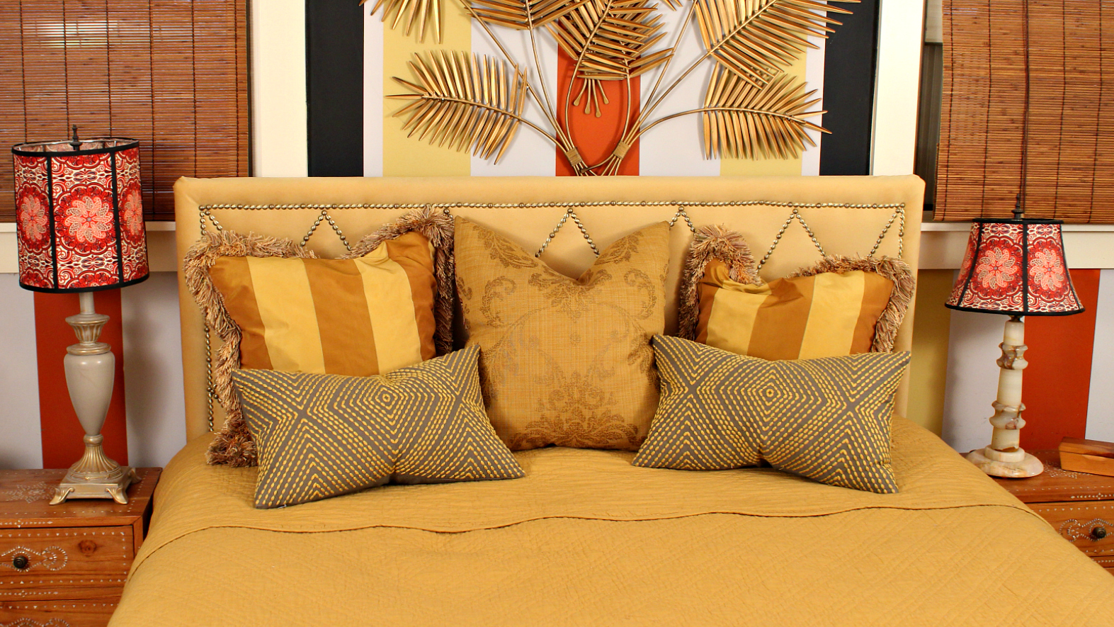 Mark Montano: Harlequin Pattern Nailhead Trim Headboard