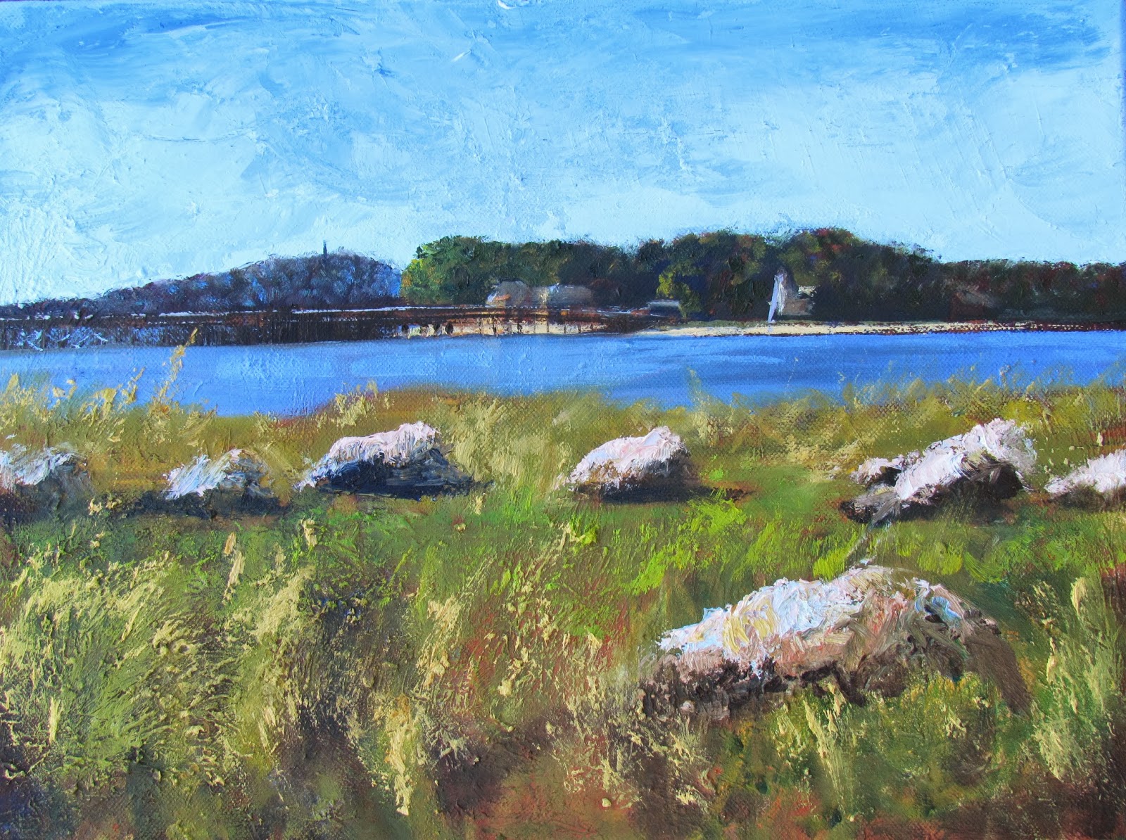 MAUREEN VEZINA OIL PAINTER: Powder Point Bridge from Duxbury Beach