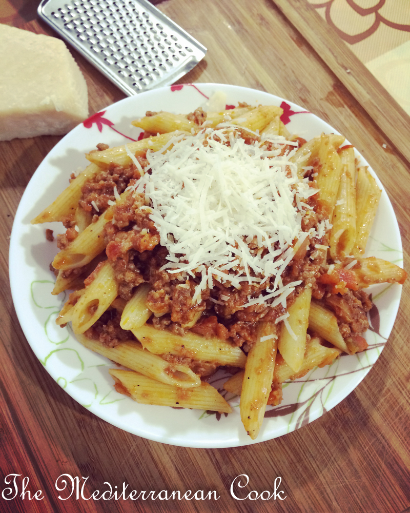 Penne Pasta With Beef Bolognese Sauce - The Mediterranean Cook