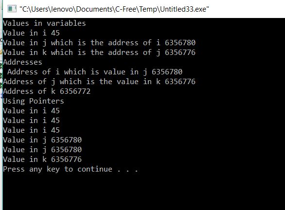 All C Programs: Program 183:Printing Values in Variables using Pointers