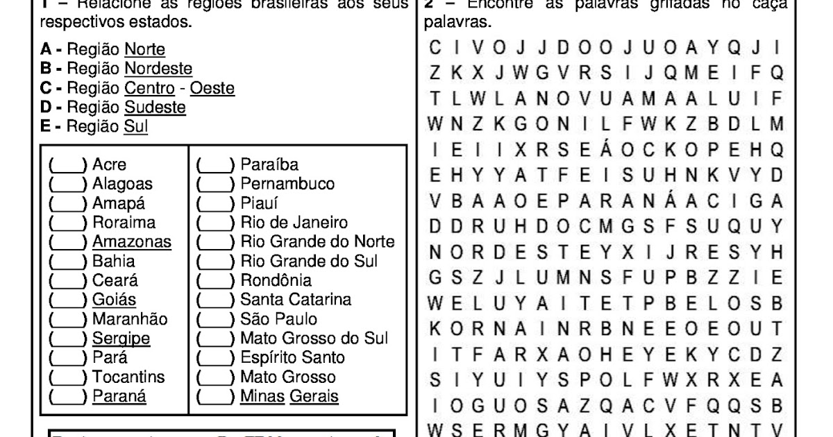 Caça Palavras De Geografia Estados Brasileiros - FDPLEARN Caça Palavras De Geografia Estados Brasileiros - FDPLEARN