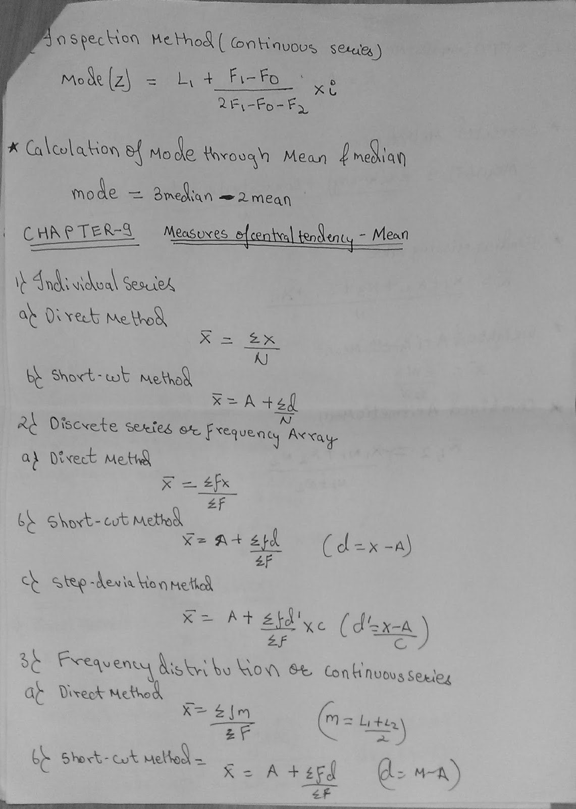 Economics Formulas for class-XI (of all chapters)