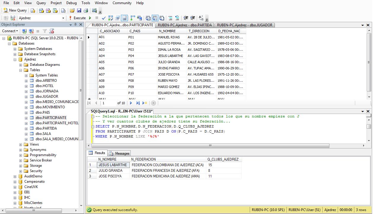 Base de Datos: CONSULTAS (QUERY´S) EN LA BASE DE DATOS AJEDREZ