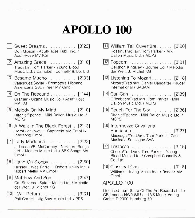 LA PLAYA MUSIC - OLDIES: APOLLO 100 - GOLDEN INSTRUMENTAL HITS - 1990