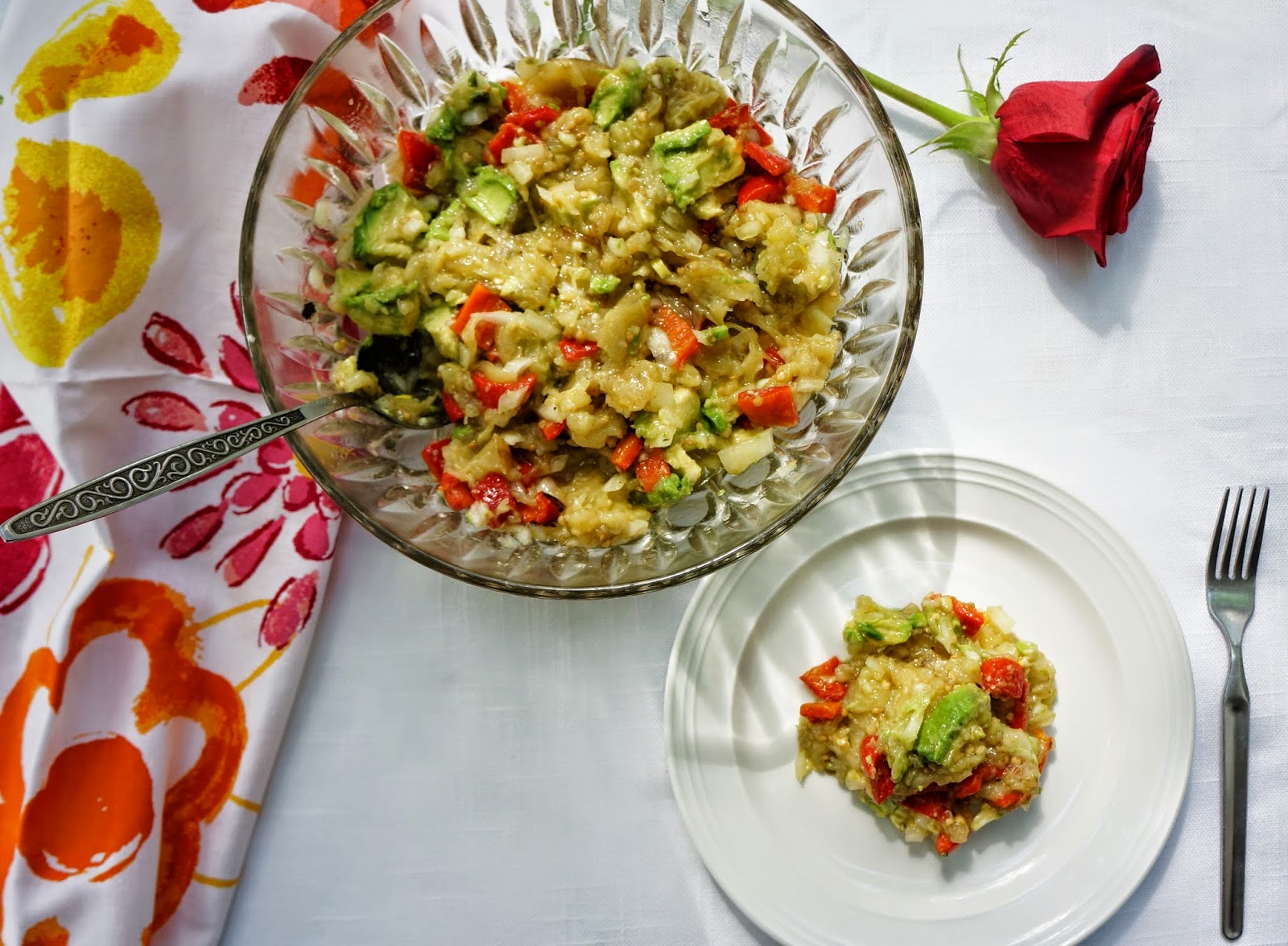 Avocado, eggplant and roasted red pepper salad