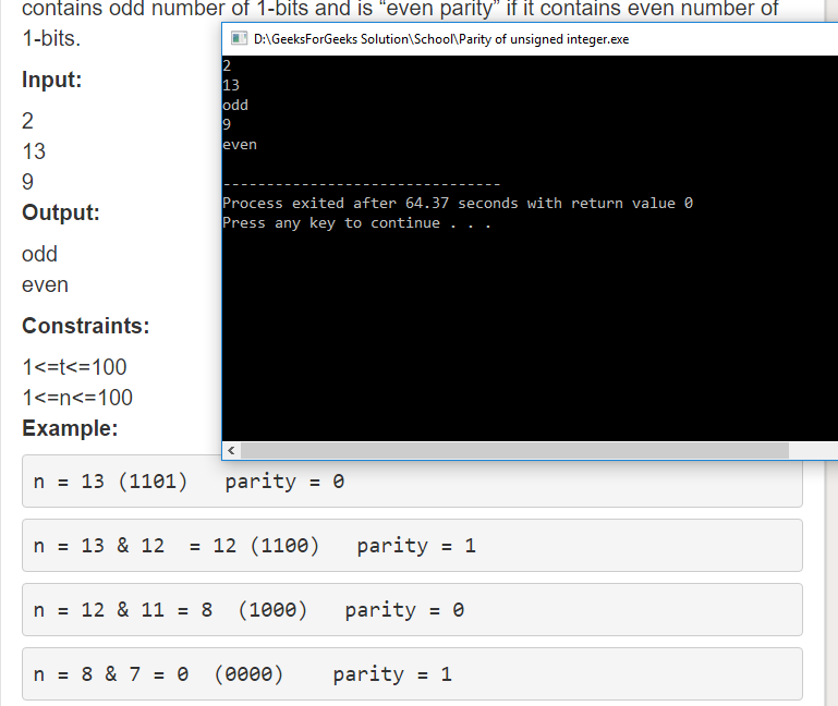 Geeksforgeeks Solution For " Parity of unsigned integer