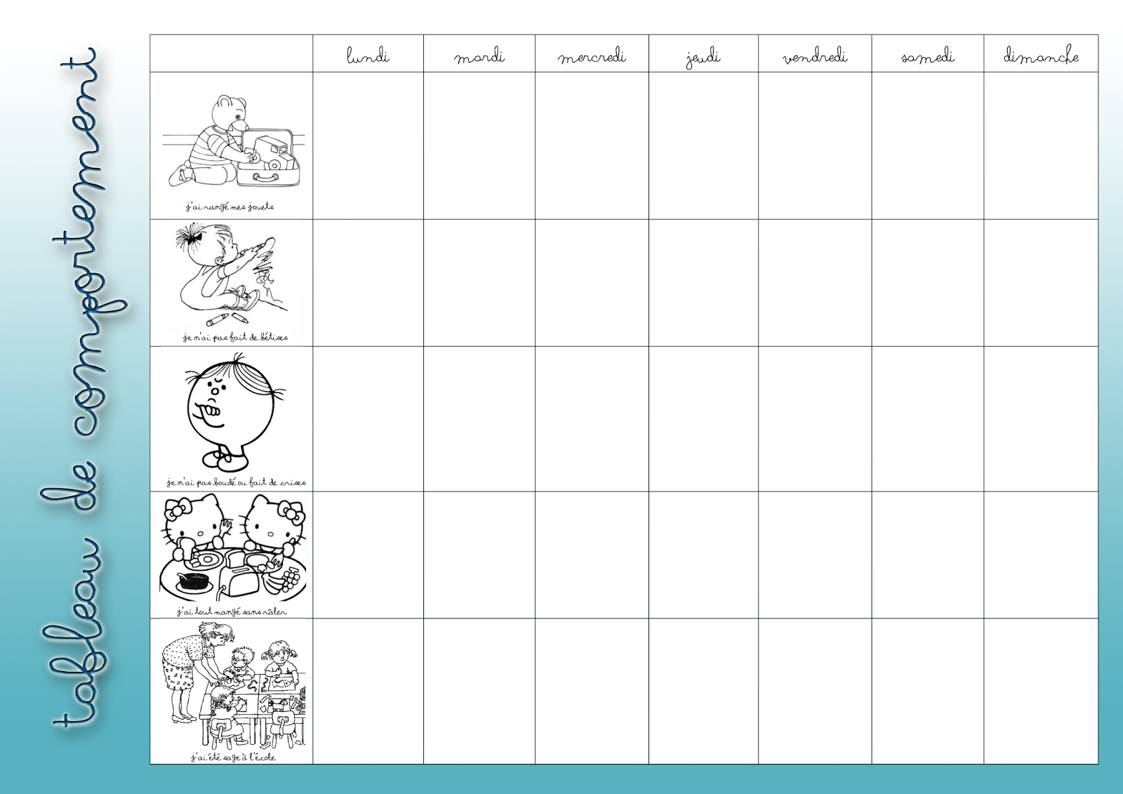 Une famille (presque) comme une autre...: Tableau de comportement