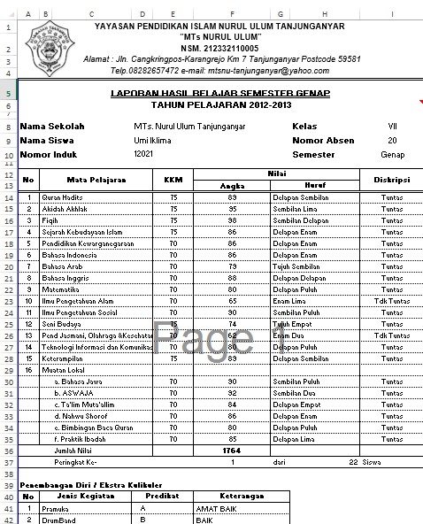 Aplikasi Raport Mid Semester KTSP - MTs. Nurul Ulum