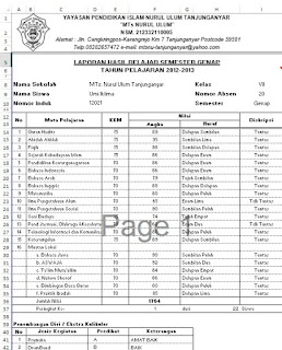 Aplikasi Raport Mid Semester KTSP - MTs. Nurul Ulum