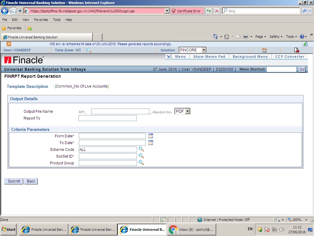 Procedure to Generate the Live accounts report in DOP Finacle
