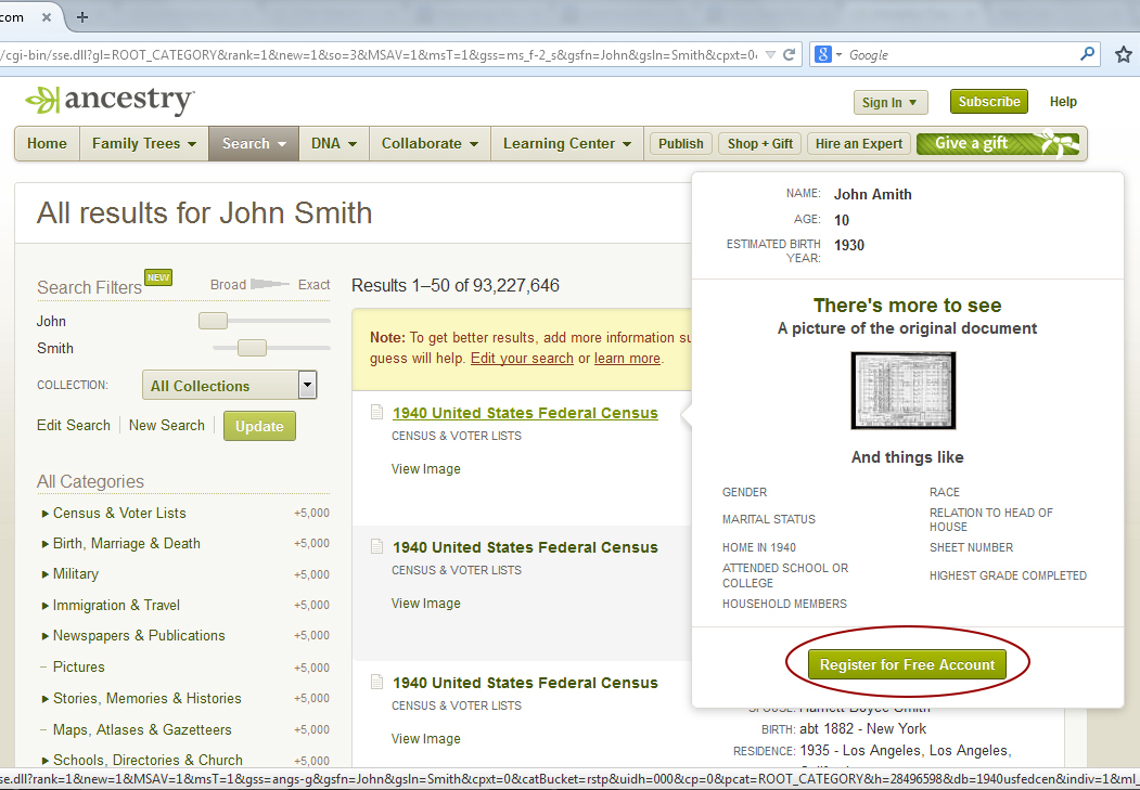 Genealogical Musings: Ancestry.com Myths: No Free Account Without Trial