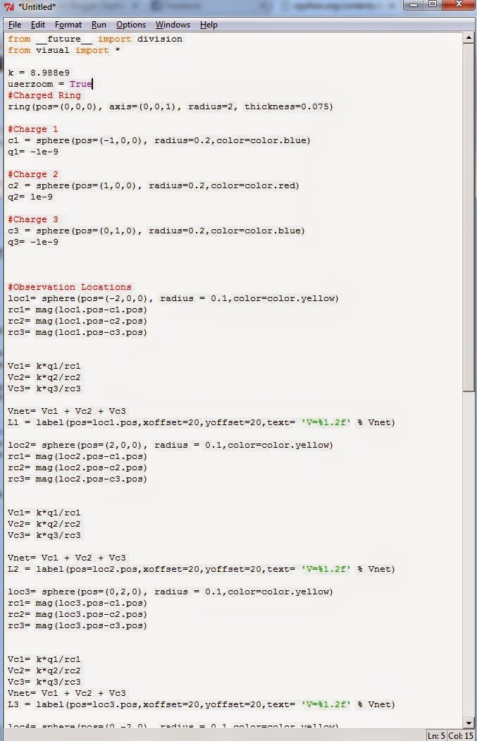 Physics 4B yhuang: VPython: Electric Potential
