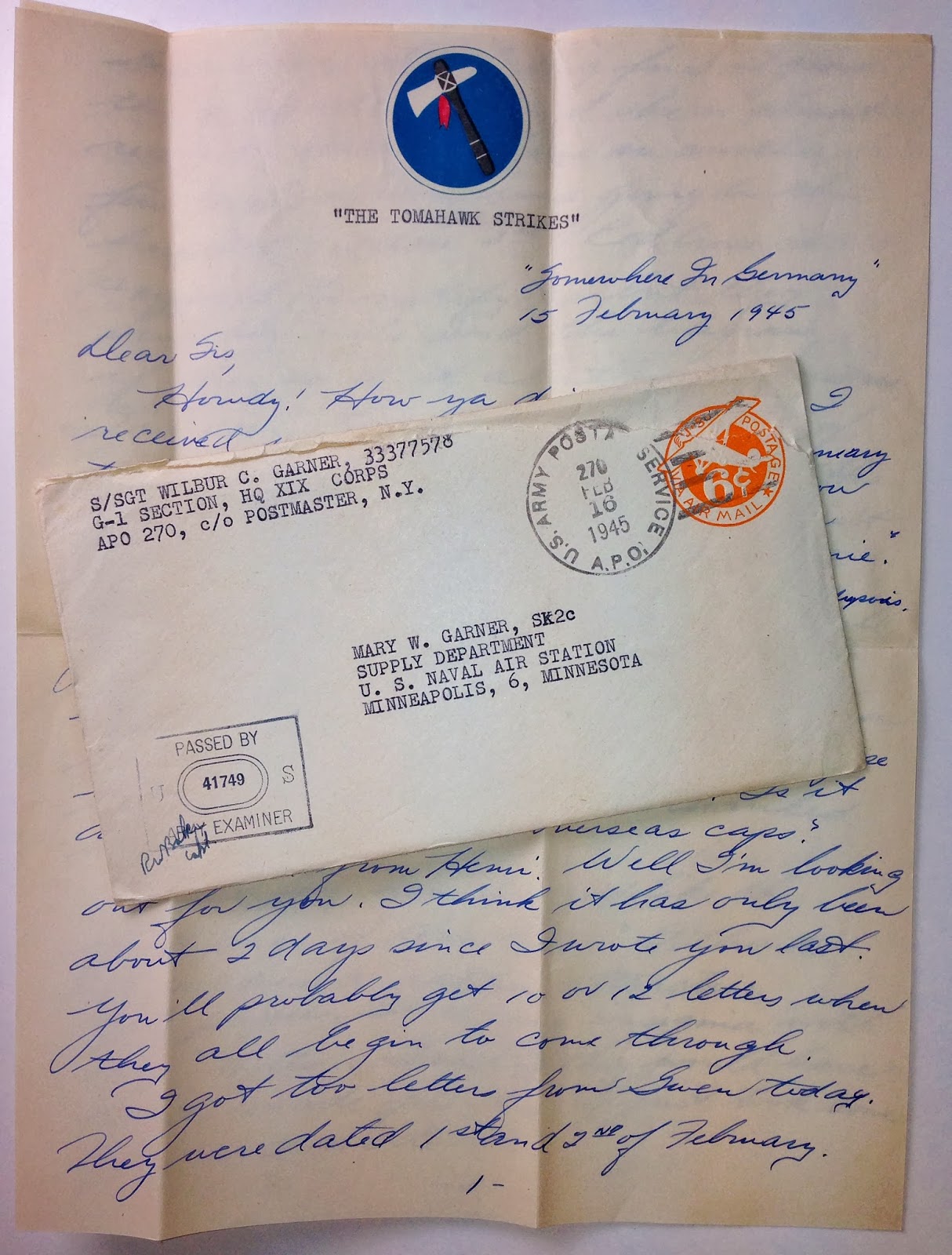 Dear Mary: Letters from "The War": Letter #66 from Wilbur C Garner 15 ...