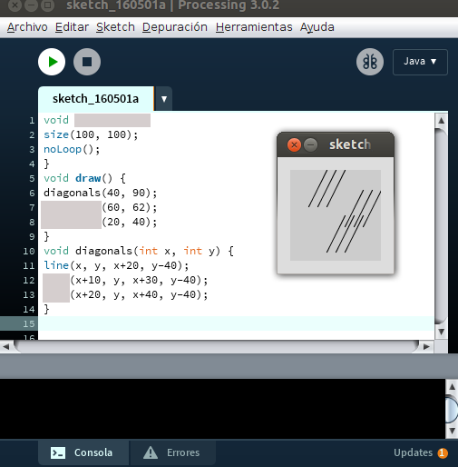 Processing en Secundaria: Actividad-M 5 - 3 grupos de 3 líneas - uso de funciones