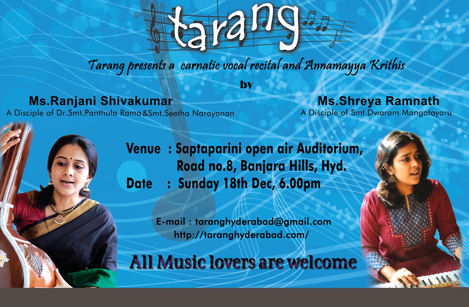 Hyderabad Rocks!: Tarang's 3- Ranjani Sivakumar & Shreya Ramnath