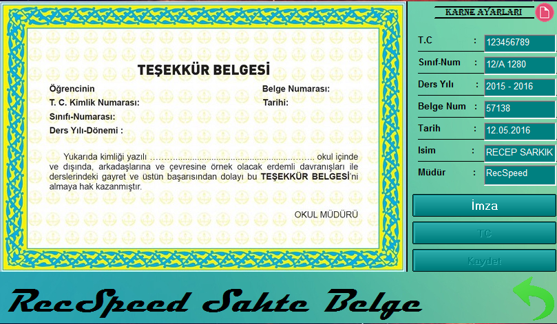 Sahte Karne Oluşturma Programı - RecSpeed Sahte Belge