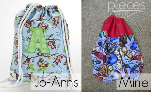 Pieces by Polly: Becca's Drawstring Bookbag - Idea from JoAnns