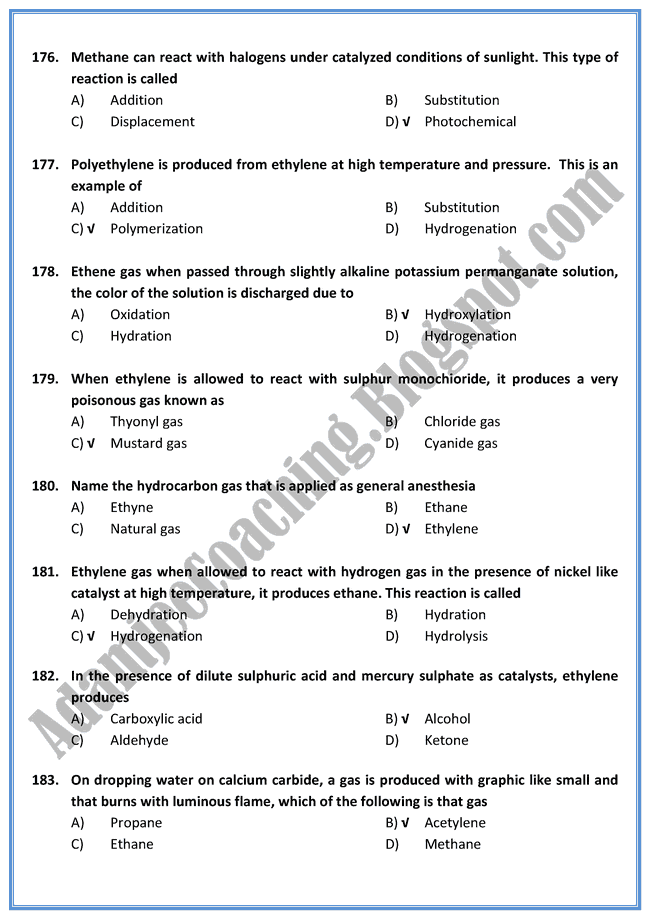 ENTRY TEST MCQ'S AND NOTES FOR XI AND XII: Chemistry MCQ's