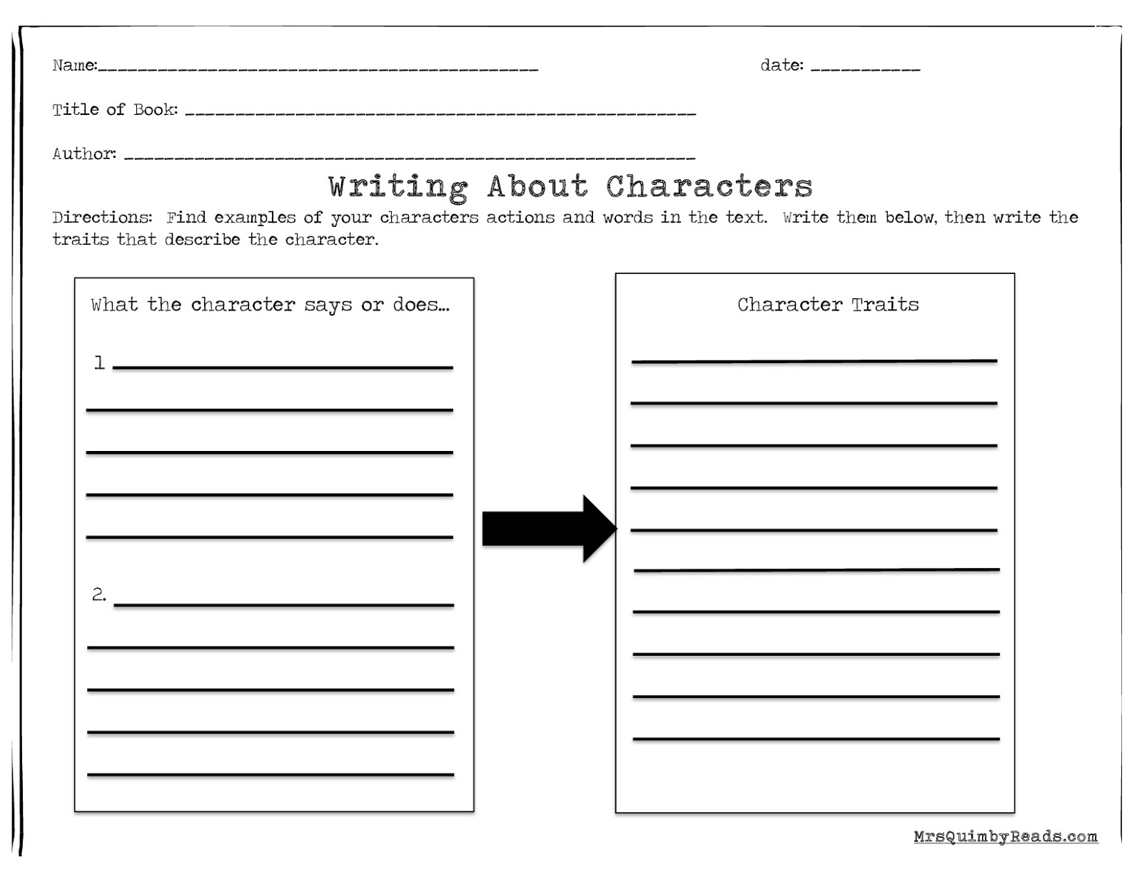MrsQuimbyReads | Teaching Resources: Writing about Book Characters