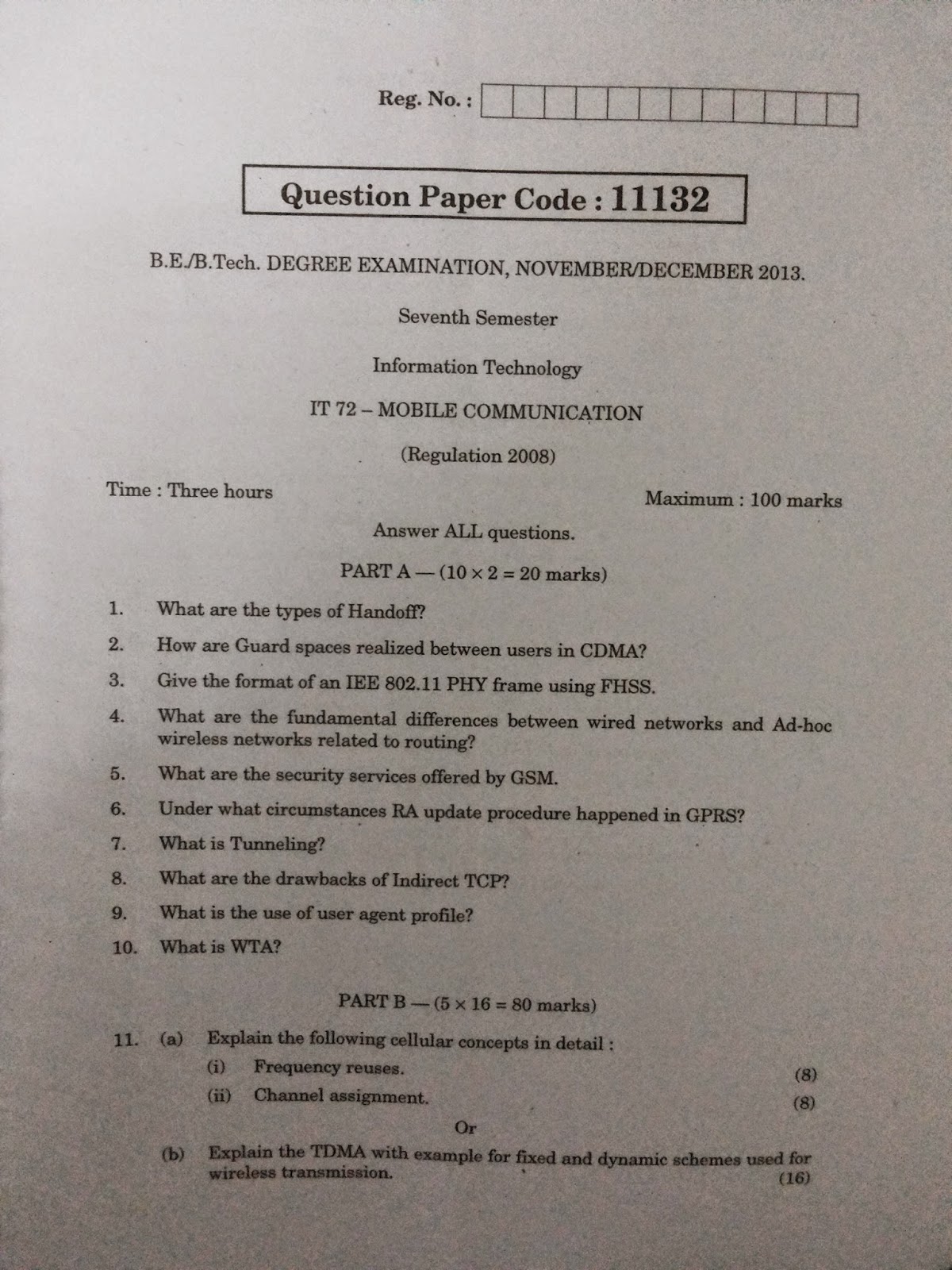 Anna University Chennai B.Tech IT: IT 72 - Mobile Communication Nov Dec ...