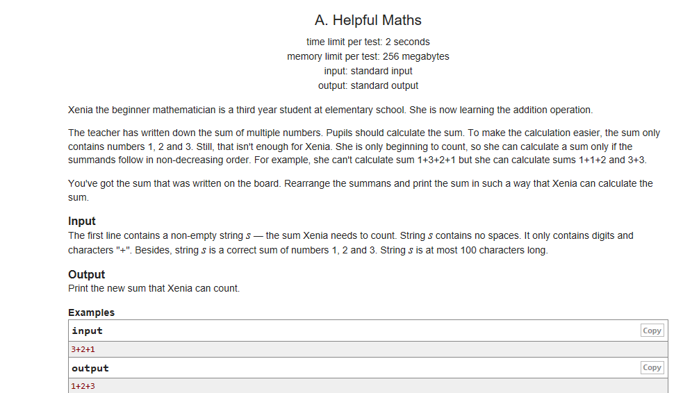 Codeforces Solutions Codeforces Problems Solution 339a Helpful Maths