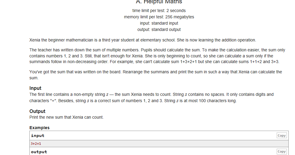 Codeforces Solutions Codeforces Problems Solution 339a Helpful Maths