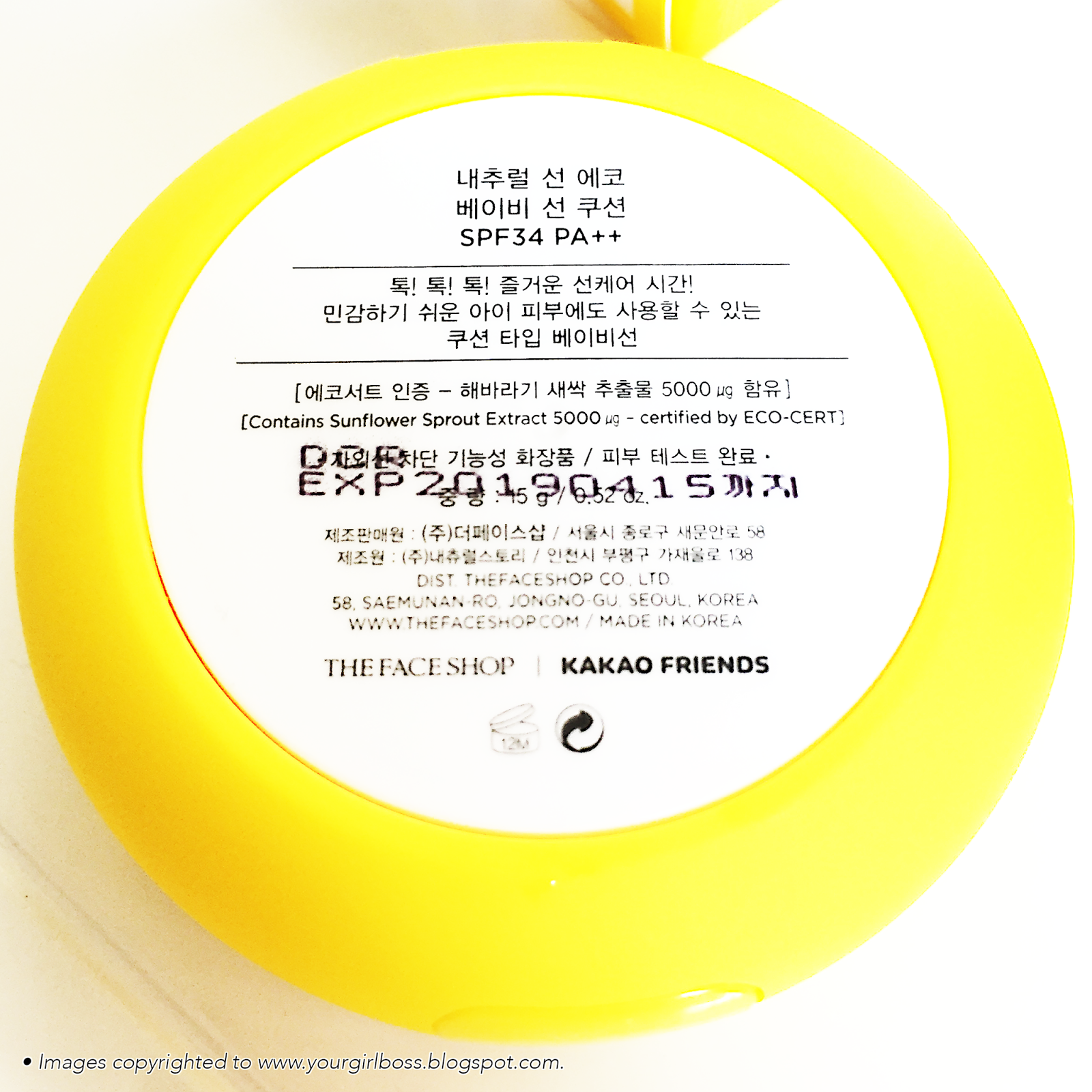 The Face Shop - Kakao Friends Edition Natural Sun Eco Baby Sun Cushion ...
