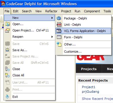 Kode Delphi: Membuat Project Delphi dengan CodeGear Delphi | Pemrograman Delphi