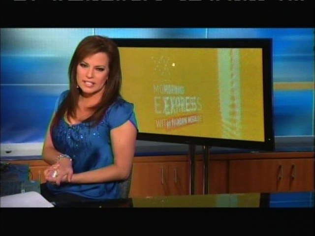 Ladies in Satin Blouses: Robin Meade - blue satin top