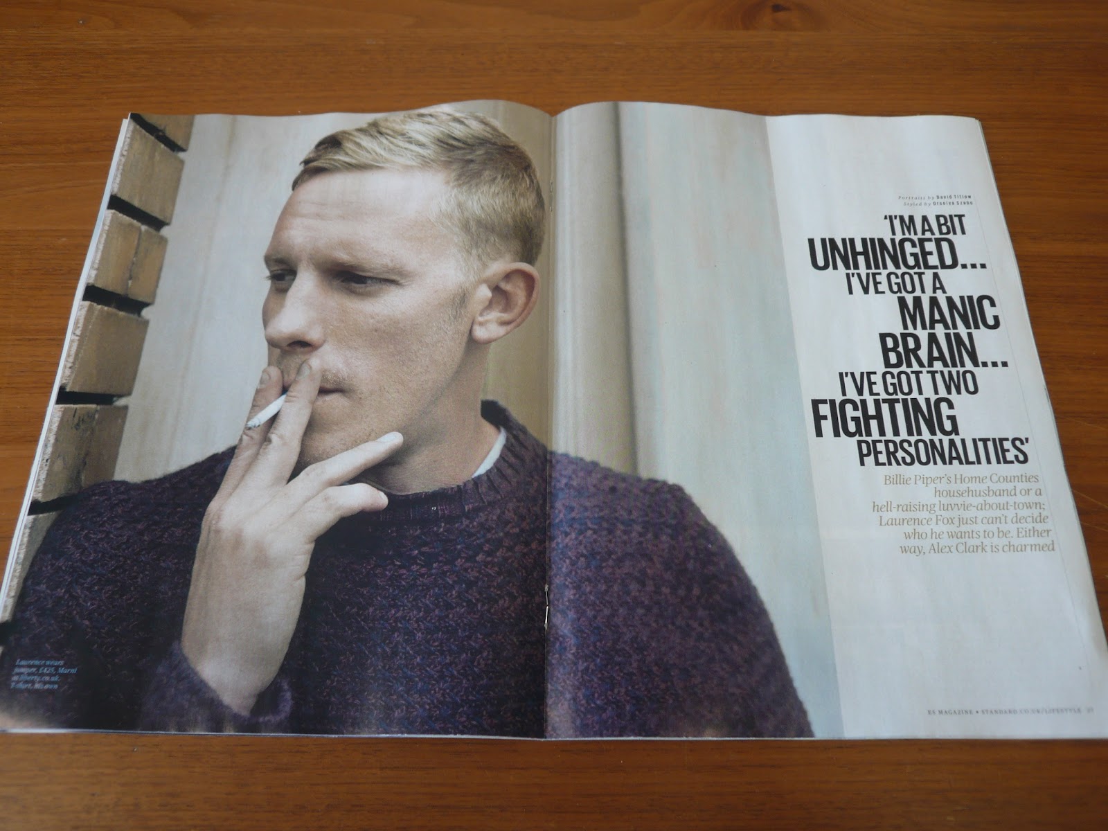 Skinnydip: David Titlow shoots Laurence Fox for ES Magazine