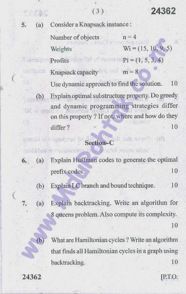 Analysis and design of algorithm - ADA - May 2013 - B.Tech. 6th Semester Question Paper
