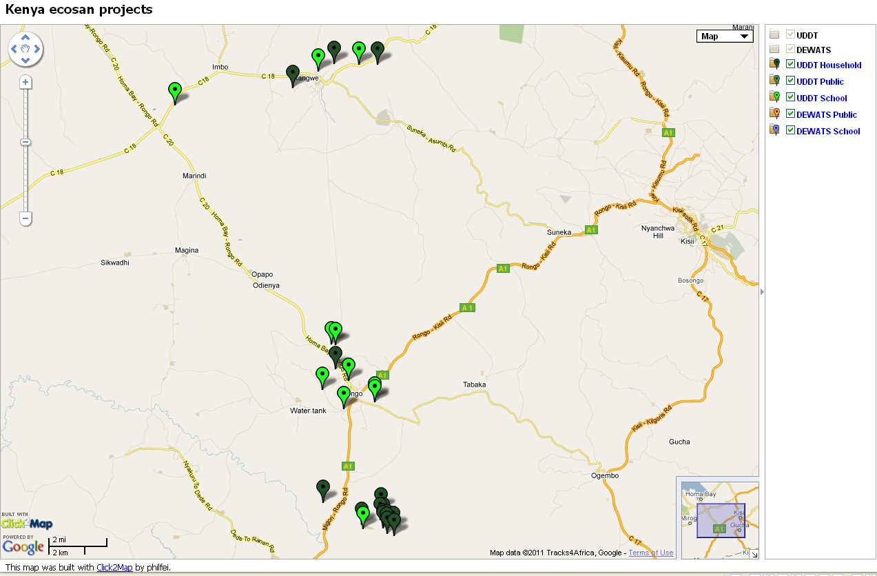 Ecosan Kenya Network: Maps of ecosan projects in Kenya