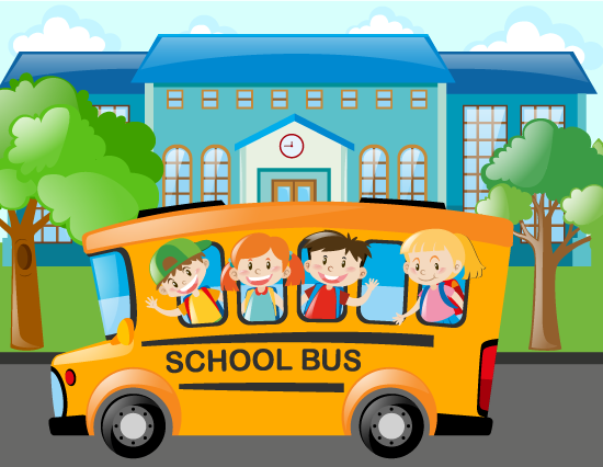 Escolares en autobus escolar vector | Vector Clipart